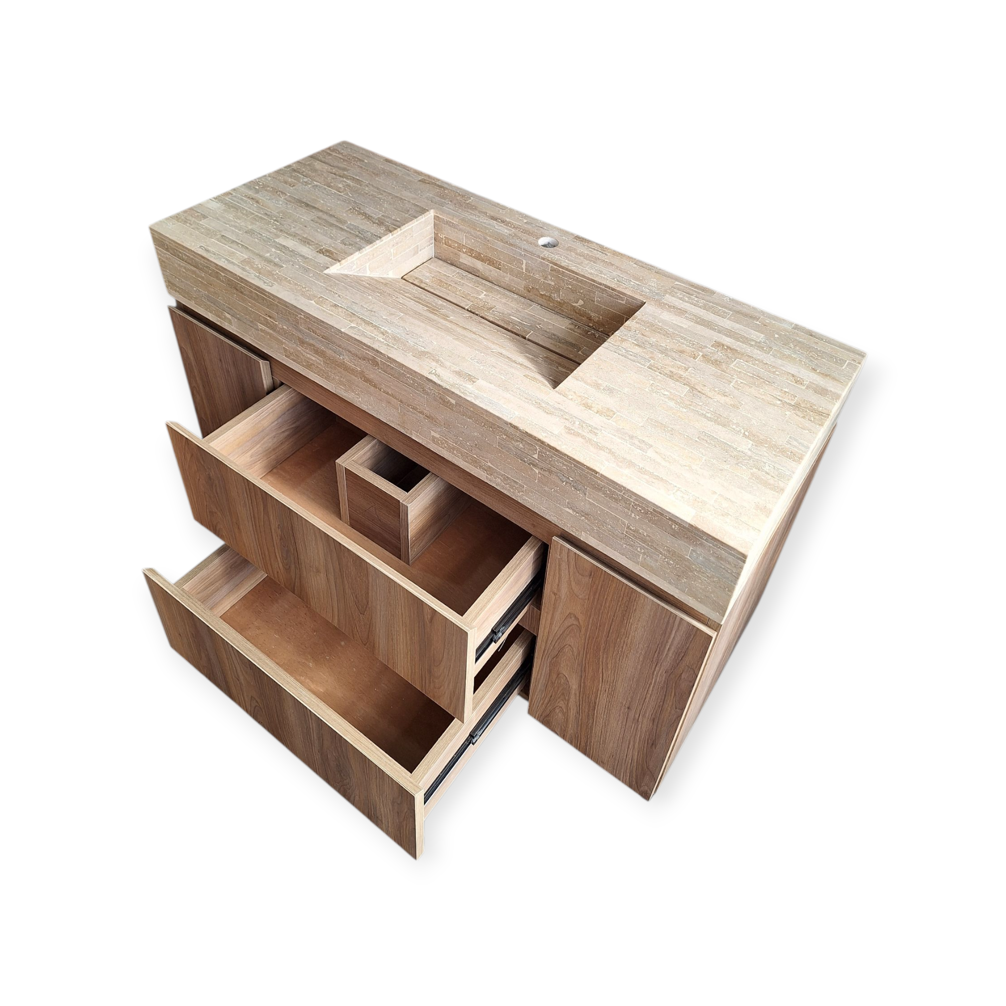 Vanitory Madera Colgante Con Mesada de Marmol Travertino - Mimava